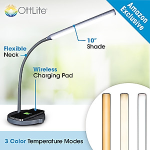 OttLite Stretch LED Desk Lamp with Wireless Charging - ClearSun LED Technology, 3 Color Temperature Modes with Touch Sensitive Controls & Flexible Gooseneck Arm for Home, Office & Dorms