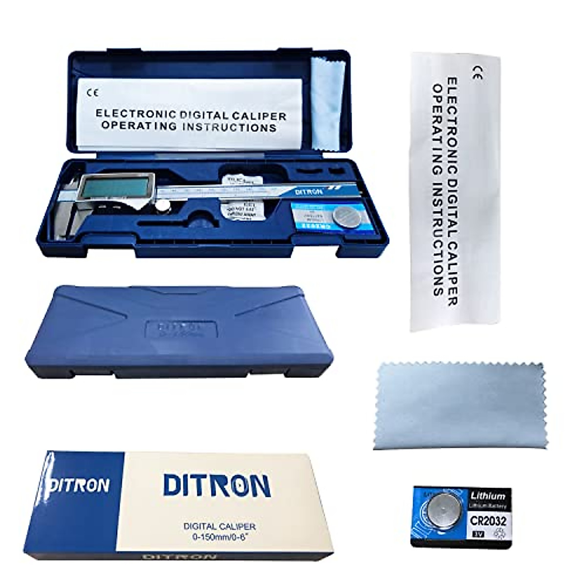 Digital Calipers, DITRON 6" Vernier Caliper- Electronic Micrometer with Large LCD Screen, Stainless Steel, Auto-Off Feature, Inch/Fraction/Millimeter