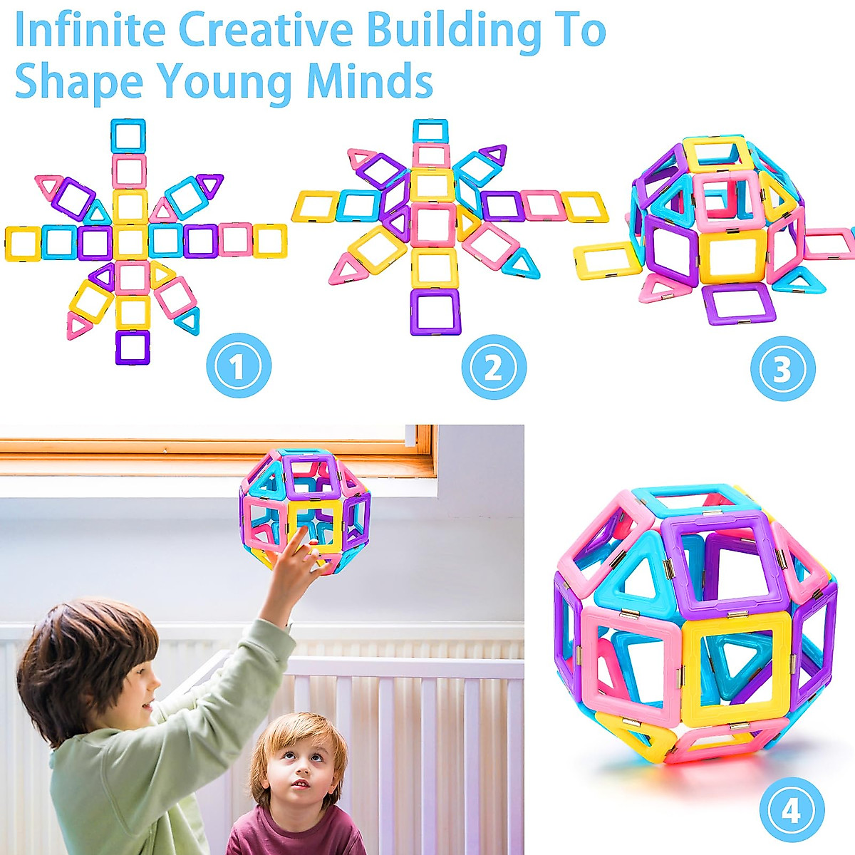 Upgraded Magnetic Blocks Building Tiles Toys for 3 4 5 6 7+ Year Old Boys Girls, Learning Educational STEM Gifts for Toddlers Kids Christmas Birthday Toys Compatible with Major Brands Building Blocks