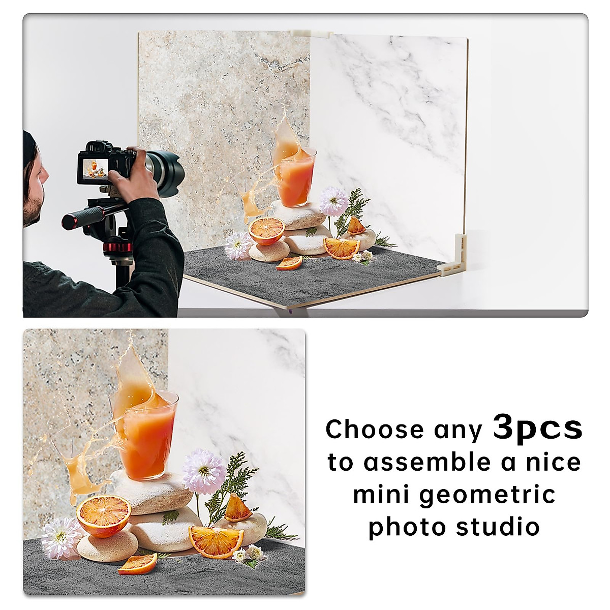 5PCS Photo Backdrop Boards with Carry Bag, 16x16Inch Marble Cement Wooden Photography Background for Food Photography, EOAJAFOU