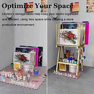 Art Storage Rack with Supply Storage Organizer on Wheels, Art Drying Rack, Artist Gallery Portable Display Rack for Posters, Artwork, Prints, Canvas, Panels (Bamboo, 20.7''W x 23.2''D x 47.7''H)