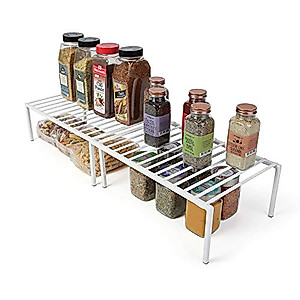 Smart Design Premium Extendable Storage Shelf – Lengthen from 16 to 32.5 in., White – Steel Pantry Organizer with Rust-Resistant Finish and Non-Slip Feet for Easy Home Organization and Storage