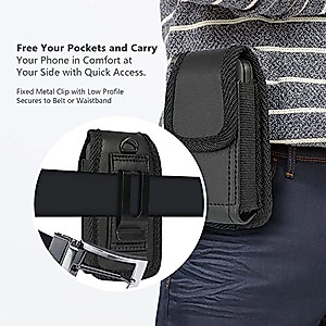 Black Vegan Leather Vertical Pouch Case for Alcatel Go Flip V, Go Flip 4, TCL Flip Pro Flip Go TCL Classic, Cingular Flip 2 3 4, Nokia 2720 V 2760 Flip Phone Case [with Belt Loop, Magnetic Closure]