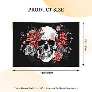 Large Skull and Floral Banner 47x71 Inches, Outdoor Party Wall Decorations Gifts, Pink Flowers Indoor Theme Hanging Backdrops for Photography Supplies