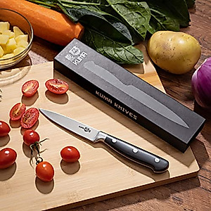 KUMA Paring Knife - 3.5 Inch Pro Bolster Japanese Profile Kitchen Knife For Detailing With Ease - Stainless Steel Vegetable & Fruit Knife With Ergonomic Design