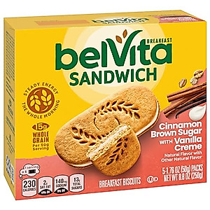 belVita Breakfast Sandwich Cinnamon Brown Sugar with Vanilla Creme Breakfast Biscuits, 30 Total Packs, 6 Boxes (2 Sandwiches Per Pack)