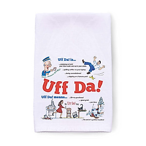 ScandinavianGiftOutlet | Norwegian “Uff Da” 24x24" Decorative Print, Flour Sack Dish Towels, 100% Cotton Flour Sack Kitchen Towels | Unique Gift with Loop for Easy Hanging.