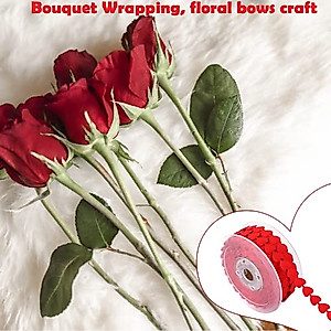 Valentines Wired Ribbon 5/8 in Embossed Heart Valentine Day Ribbon Red Heart Ribbon for Valentine's Day Anniversary Wedding Wrapping Crafts DIY Crafts Party Decor