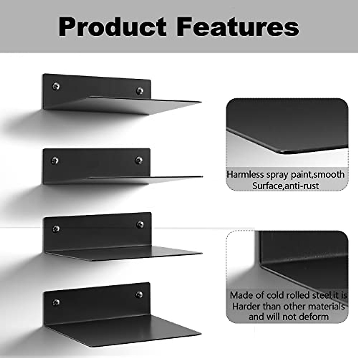 ELSKER&HOME Small Floating Shelf Set of 2 Pack Black, Metal Floating Book Shelves for Wall Mounted,Invisible Bookshelves Suitable for Kids Room, Office, Study Room