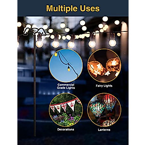 Karjoefar String Light Poles for Outside, 9FT Metal Poles for Outdoor String Lights, Patio Light Pole with 7-Prong and 2 Hooks for Backyard Garden Bistro Deck Party Holiday - 2Pack