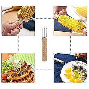 Corn Holders, Corn on the Cobb Holders Stainless Steel with Wooden Oak Handle, Corn on the Cob Holders for Kids and Adults Home Cooking and BBQ, Set of 8 (4 Inch Long Corn Holder)