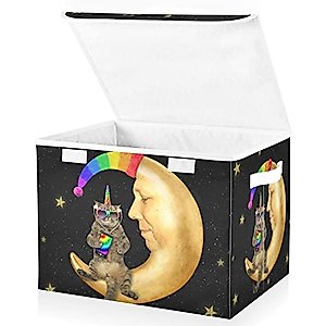 RunningBear Cat Unicorn! Large Storage Bins with Lid Collapsible Storage Bin Cube Basket Organizer Foldable Fabric Cube for Rooms Playroom Shelves