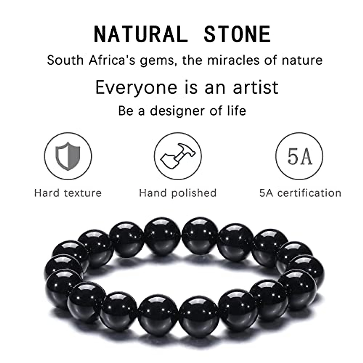 VIVISWAN Natural 10-12mm Gorgeous Semi-Precious Gemstones Healing Crystal Stretch Elastic Beaded Bracelet Unisex Yoga Meditation Relax Anxiety Bangle for Womens Mens