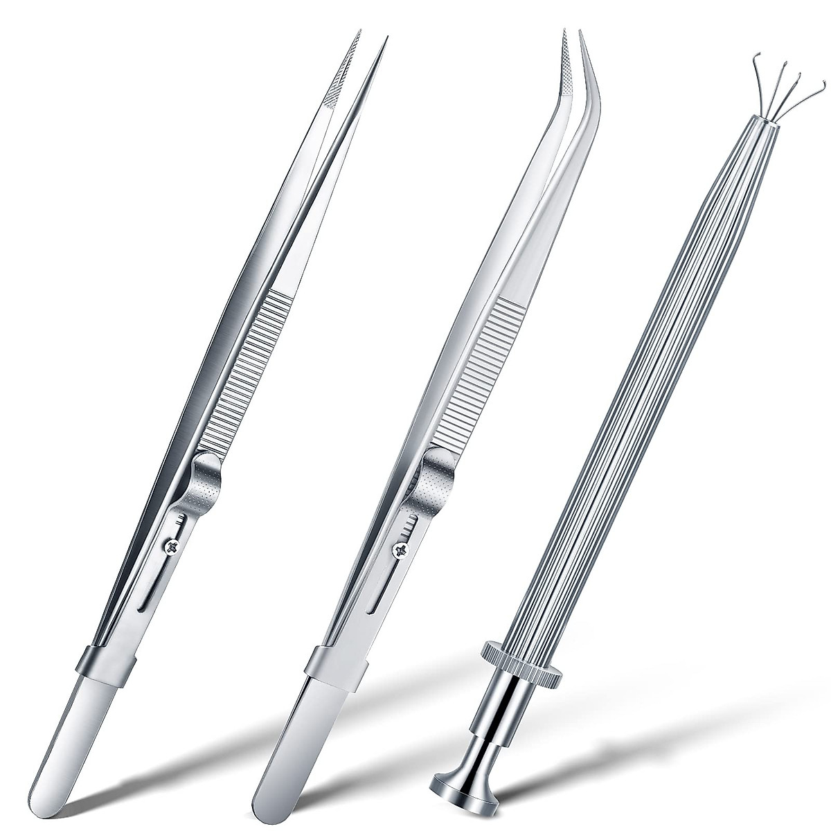 3 Pack Diamond Stone Jewelers Tools Holder Pick up Tool Stainless Steel Tweezers Diamond Claw Tweezers Parts Beads Diamond Gems Prong Tweezer Grabber Jewelry Locking Tweezers (Claw and Tweezers)