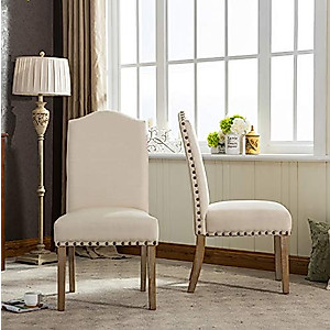 Roundhill Furniture Mod Urban Style Solid Wood Nailhead Fabric Padded Parson Chair (Set of 2), Tan