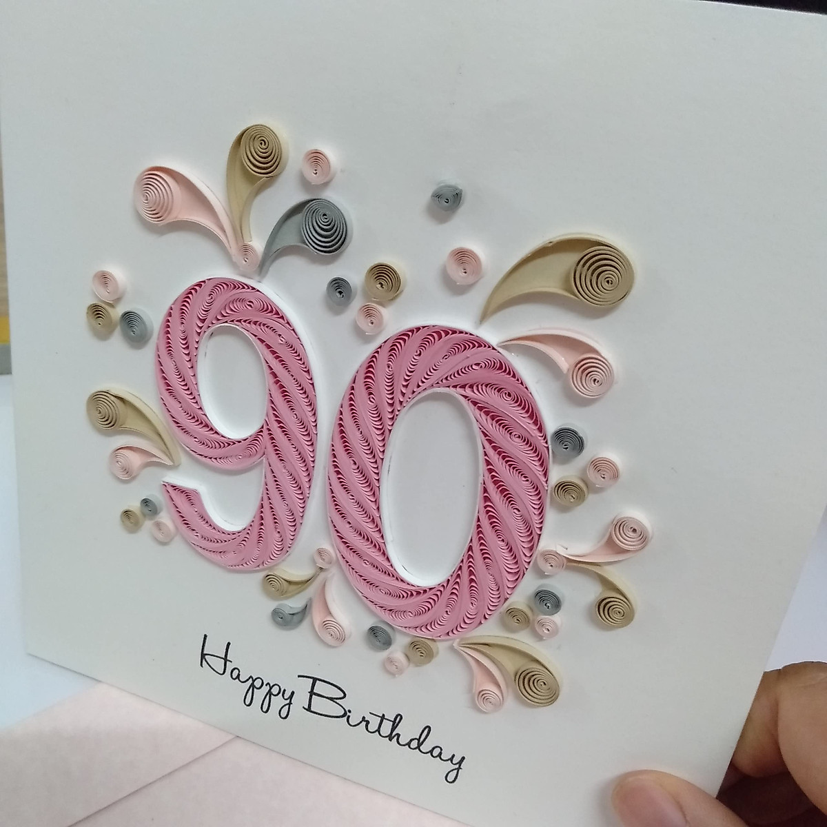 SDFSDF Happy Birthday 90 Years Old Card, 90th Ninety Year Decorations, Card for Grandmother, Big Mom, Gammy ,Gamma ,Grandmom, Handmade Quilling (90th Birthday) (10)