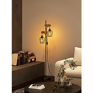 addlon Industrial Vintage Floor Lamp, Ajustable Farmhouse Floor Lamp, Wood Standing Lamp with Sturdy Base Rustic Tall Pole Light, Unique Tree Floor Lamps for Living Room Bedroom Office (2Bulb)