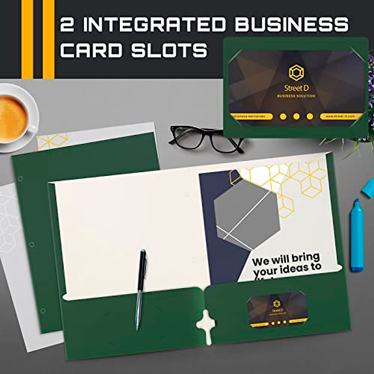 Two Pocket Portfolio Folders, 50-Pack, Dark Green, Letter Size Paper Folders, by Better Office Products, 50 Pieces, Hunter Green