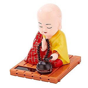 Tofficu 4pcs Head Dashboard Doll Small Funny Monk Energy Figurine Office Toys Shaking Statue Little Ornament Bobblehead Toy Ornaments for Buddha Figure Solar Display Dancing Chinese Home