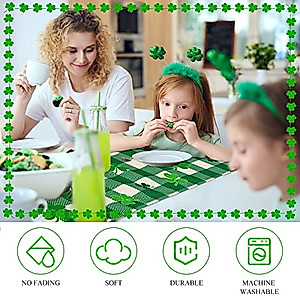 2 Pieces St. Patrick's Day Table Runner Green White Check with Shamrock Table Runner Irish Burlap Table Runners Lucky Shamrock Table Runner for Wedding Shower Daily Dinner Party Supplies 13 x 72 Inch