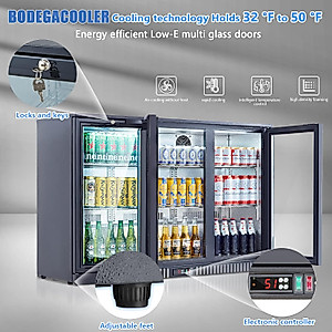 BODEGACOOLER Back Bar Cooler With 3 Glass Doors,Counter Height Beverage Refrigerator,11.4Cu.Ft Commercial Display Bar Fridge with LED Lighting,21 inch Beverage Cooler for Beer,Soda Drinks,Wine