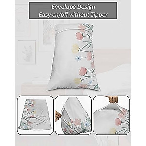 Edwiinsa Spring Floral Pillow Covers Standard Size Set of 2 20x26 Bed Pillow, Watercolor Colorful Summer Flowers Plush Soft Comfort for Hair/Skin Cooling Pillowcases with Envelop Closure