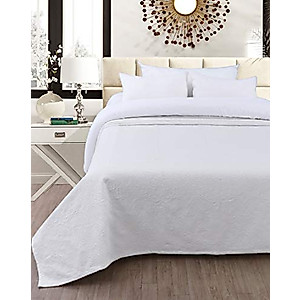 Throw Blanket- White Throw -King Size- Boho Throw Blanket- Soft Summer Knit Throw Blanket -440 GSM Jacquard Matelasse Damask Quilted Blanket for Bed Cover/Bedspread Sofa/Couch