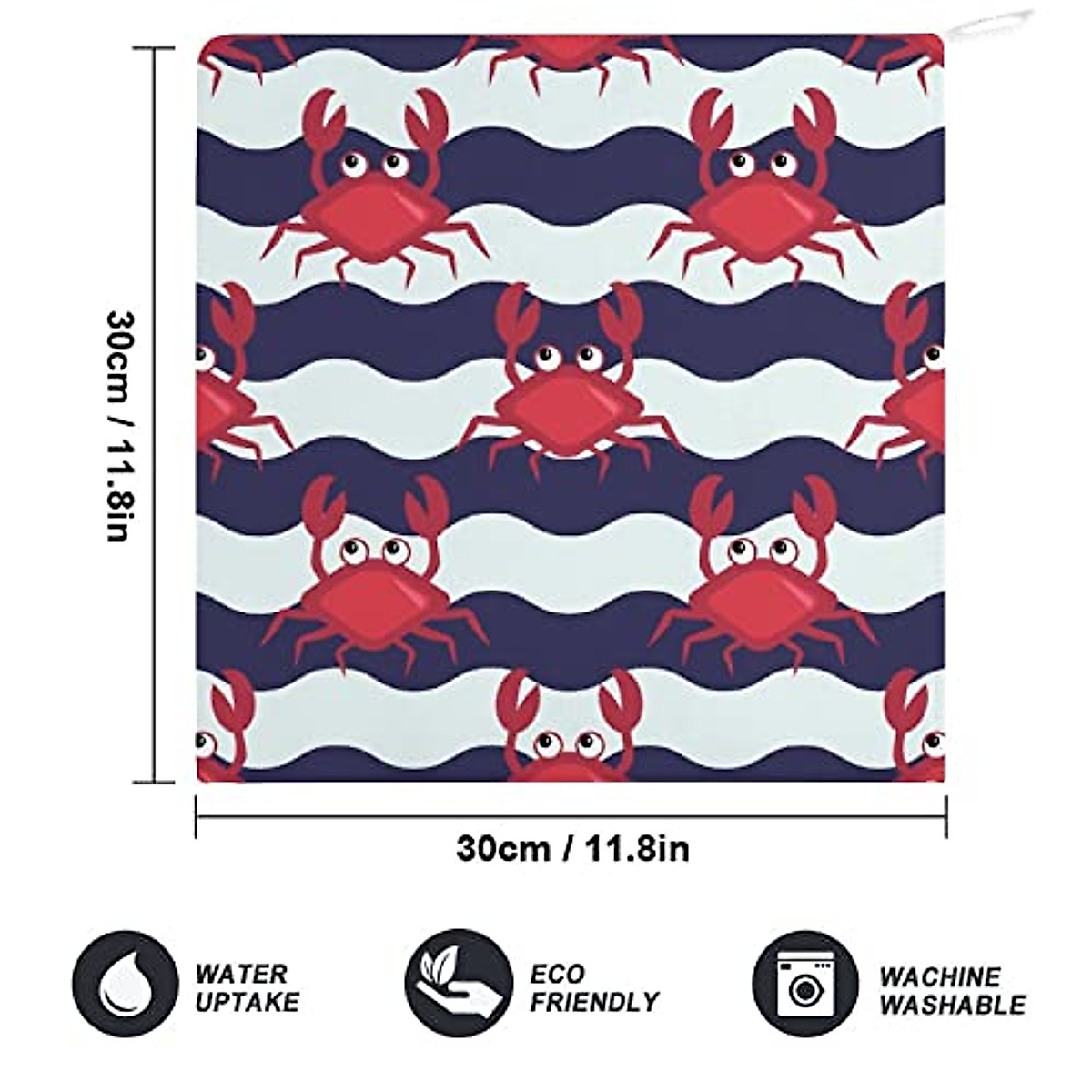 Curdesi Striped Crab Hand Bath Towels Soft Absorbent Microfiber Hand Towel for Bathroom Kitchen, 12 x 12inch