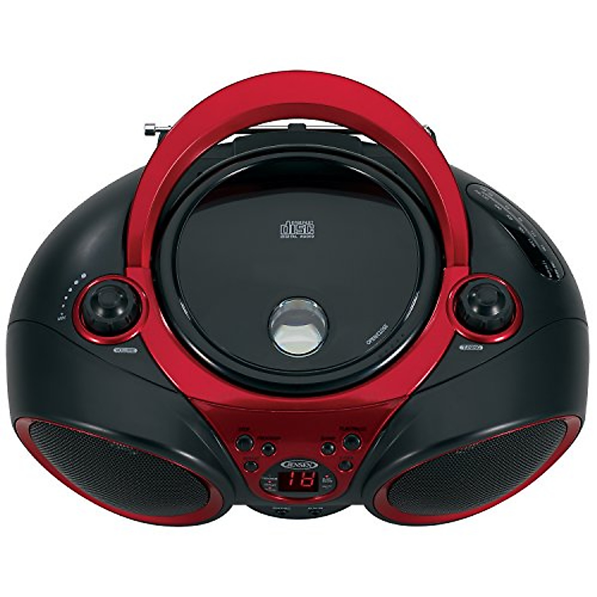 JENSEN CD-490 Portable Stereo CD Player with AM/FM Radio and Aux Line-In, Red and Black