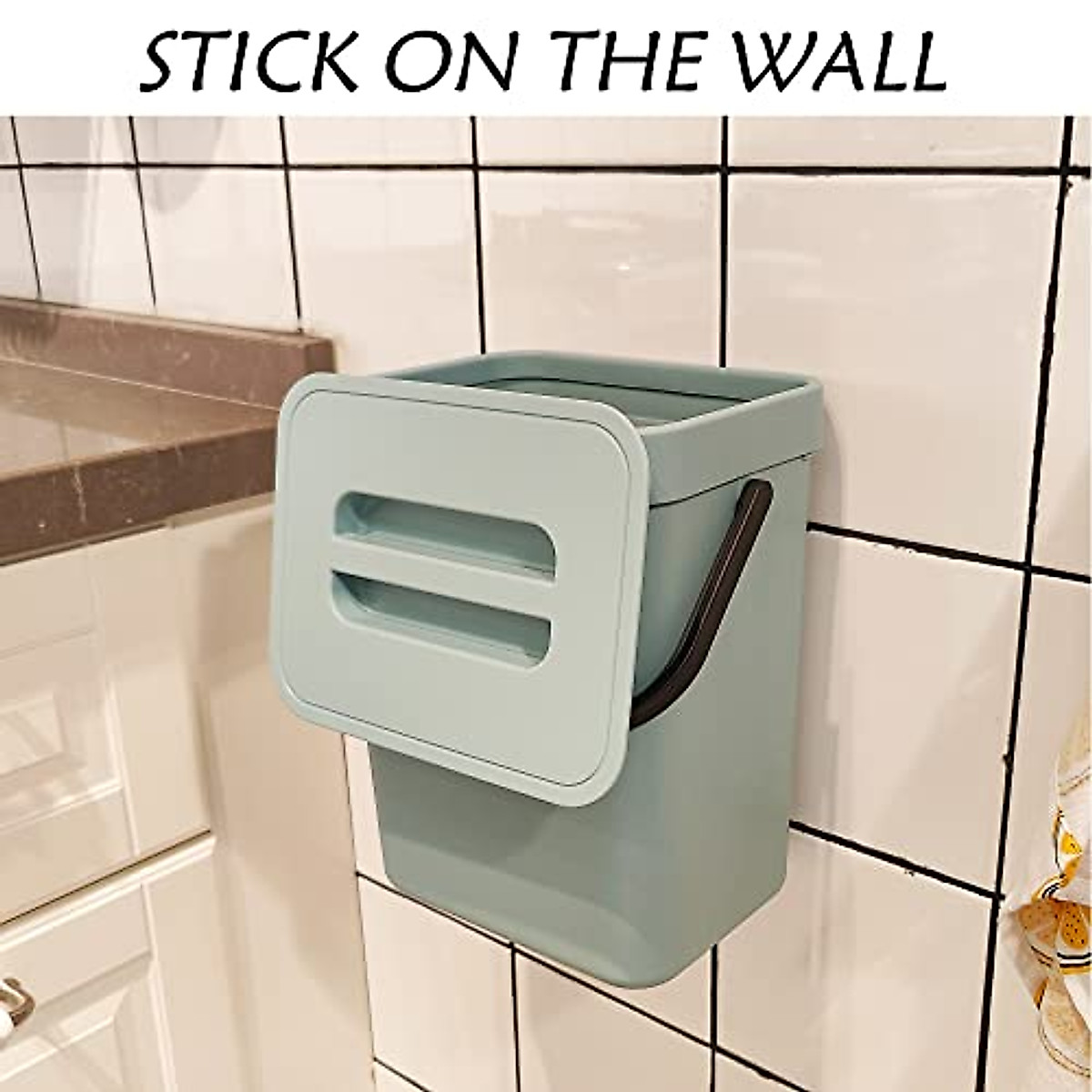 StoneSpace Compost Bin Indoor Kitchen Sealed, Mountable Compost Bucket, Hanging Food Waste Bin for Kitchen,1.3 Gallon/ 5L Blue