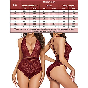 Avidlove Women Teddy Lingerie Snap Crotch Lingerie One Piece Lace Babydoll Mini Bodysuit Wine Red 4X-Large