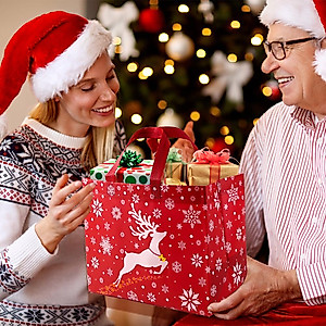 DULEFUN 20pcs Christmas Tote Bags 10 Styles Xmas Treat Non-Woven Bags Reusable Large Medium Small Xmas Shopping Wrapping Bags for Christmas Holiday Party Favors Supplies