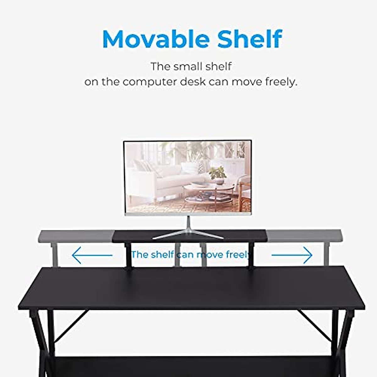 GreenForest Home Office Desk with Monitor Shelf Computer Gaming Desk 47 inch Writing Study Table for Workstation, Black