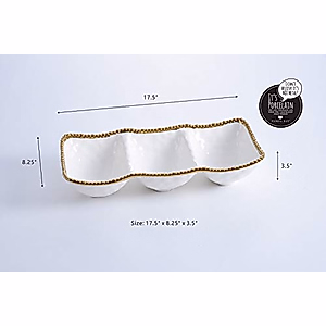 Pampa Bay Porcelain with Titanium Finish 3-Section Serving Tray Platter (Gold)