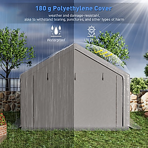 WIILAYOK Outdoor Storage Shelter, 10x10 ft Portable Shed with Roll up Zipper Door, Waterproof and UV Resistant Anti-Snow, Heavy Duty Carport for Storing Garden Tools, Outdoor Equipment