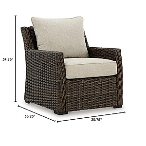 Signature Design by Ashley Brook Ranch Casual Weather Resistant Outdoor Lounge Chair with Cushion, Dark Brown & Beige