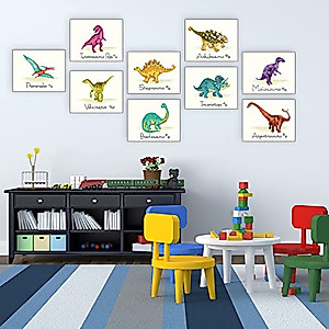 9 Pieces Dinosaur Wall Prints Dinosaurs Poster Wall Decals with Unframed Pictures Dinosaur Birthday Gift for Nursery and Kids Room Decorations