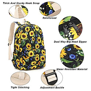 EZYCOK Laptop Backpack for Women, Water Resistant College Bookbag Casual Daypack with Sling Bag and Pencil Case, Sunflower