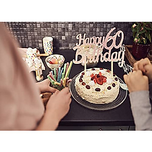 ANCTEY Rose Gold Glitter Happy 60th Birthday Cake Topper, 60 Cake Topper, 60th Birthday Decorations for Women, Sixty 60th Birthday Cake Decorations for Her