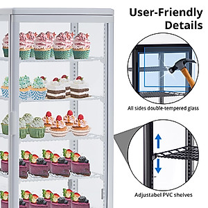 ACONEE Commercial, 3.46 Cu.Ft. Refrigerator Display Case Countertop Fridge, Upright Beverage Merchandiser Adjustable Shelves, Interior Lighting, White