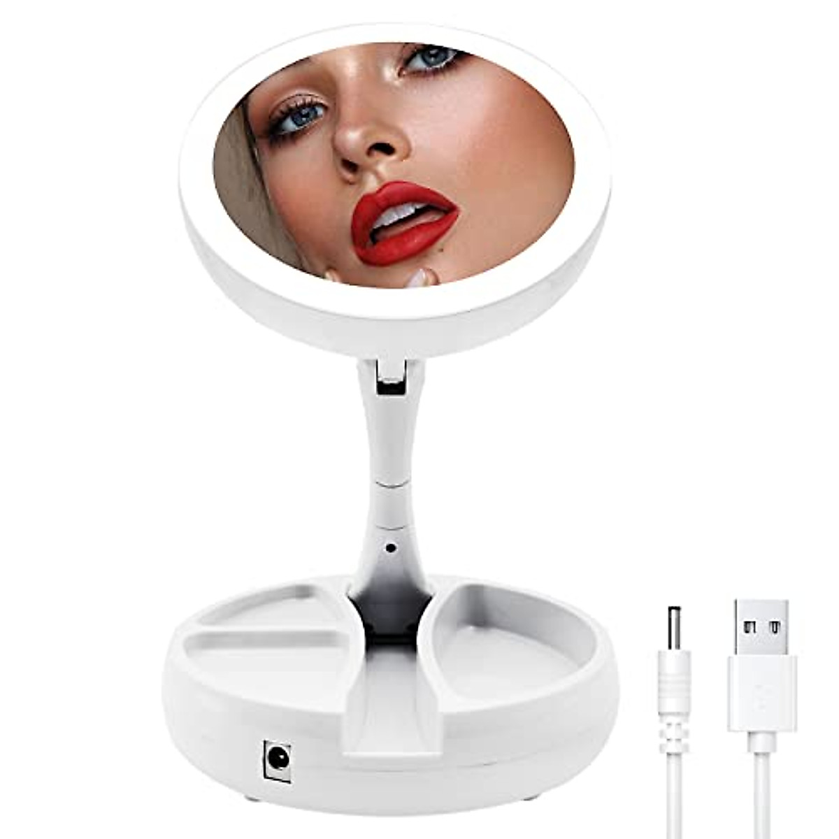Lighted Makeup Mirror with Magnification, 1x/10x Magnifying 21 Led Lights Travel Makeup Mirror, Double Sided Compact Mirror with Light, Vanity Mirror with Lights for Makeup Desk and Travel