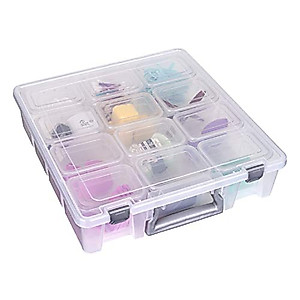 AB Designs 6965ABD Super Satchel with 9 Small Bins Inside, Stackable Home Storage Organization Container, Clear with Sliver Latches and Handle