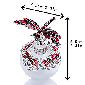 YU FENG Dragonfly Decorative Glass Perfume Bottle Jeweled Enameled Fancy Crystal Perfume Holder Scent Bottles Empty Refillable(Red,40ml)
