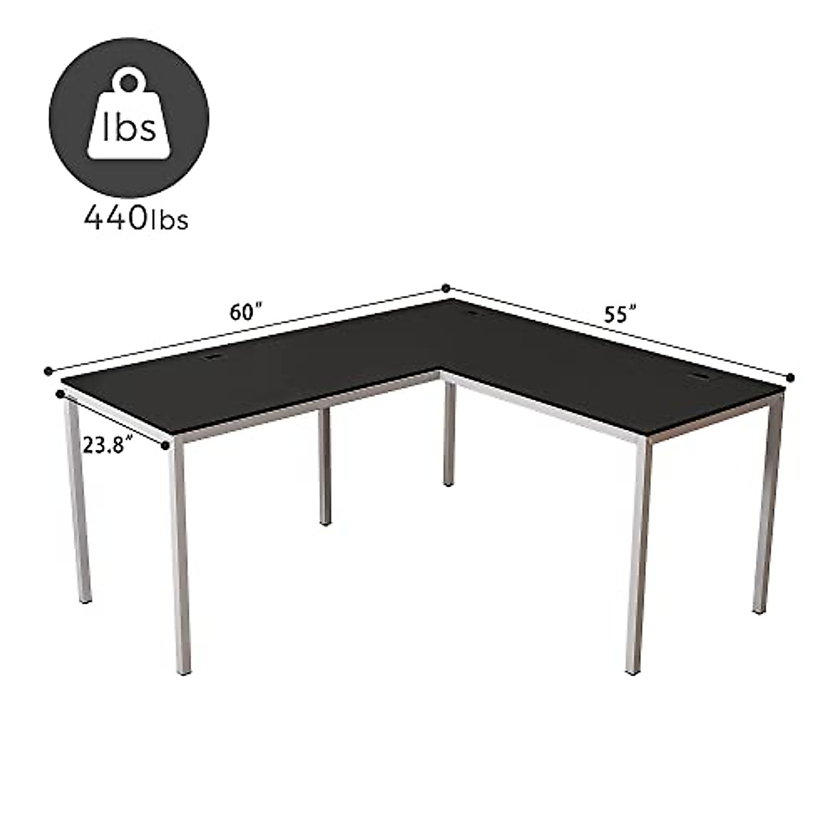 GOOD & GRACIOUS L-Shaped Gaming Desk, 60x55 Inch L Shape Desk, Corner Desk for Home Office, Modern Home Office Study Writing Workstation L Table, Easy Assembly, Black&Gray