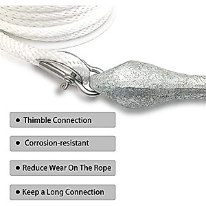 Young Marine Premium Solid Braid MFP Anchor Line Braided Anchor Rope/Line 3/8 Inch 100FT with Stainless Steel Thimble & Shackle (3/8" x 100', White)