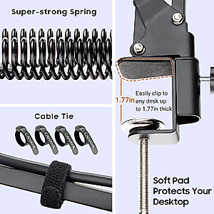 CAHAYA 2 in 1 Microphone Arm Stand and Phone Stand with Pop Filter 2 Mic Clip and 3/8" to 5/8" Adapter Heavy Duty Adjustable Suspension Boom Scissor Microphone Stand for Blue Yeti Snowball CY0263-1