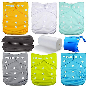 Lilbit Diaper Baby Cloth Diapers 6 PCS + 6 Inserts Adjustable Washable and Reusable Pocket Diapers for Baby (Sets 6)
