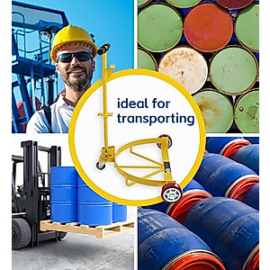 MaxWorks 50858 55 Gallon Drum Dolly, 1200lbs capacity, with 2 fixed PU Wheels and 1 swivel wheel - Low Profile Steel Oil Drum Caddy Oil Barrel Drum Roller Hand Cart