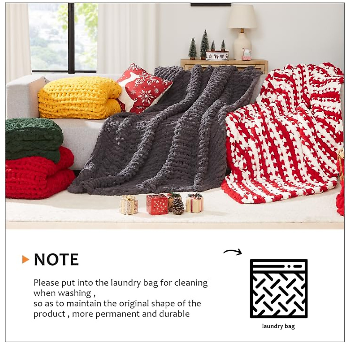 L'AGRATY Chunky Knit Blanket Throw,Soft Chenille Yarn Throw Blanket 40x50，Handmade Thick Cable Knit Crochet Blanket,Large Knit Blanket Chunky Yarn,Rope Knot Throw Blanket for Couch Home Decor