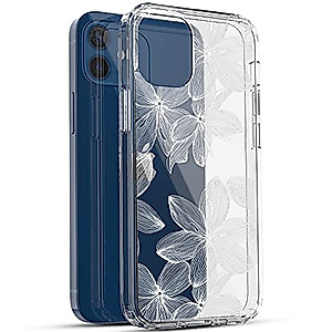RANZ iPhone 12 Case, iPhone 12 Pro Case, Anti-Scratch Shockproof Series Clear Acrylic + TPU Bumper Protective Case for iPhone 12 / iPhone 12 Pro (6.1 inch) [2020 Released] - White Flower